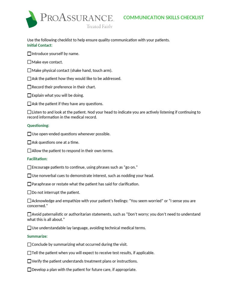 Communication Skills Checklist | PDF