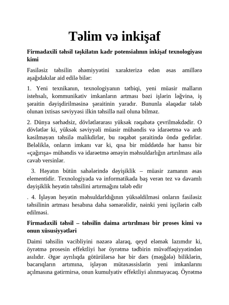 Təlim VƏ Inkişaf | PDF