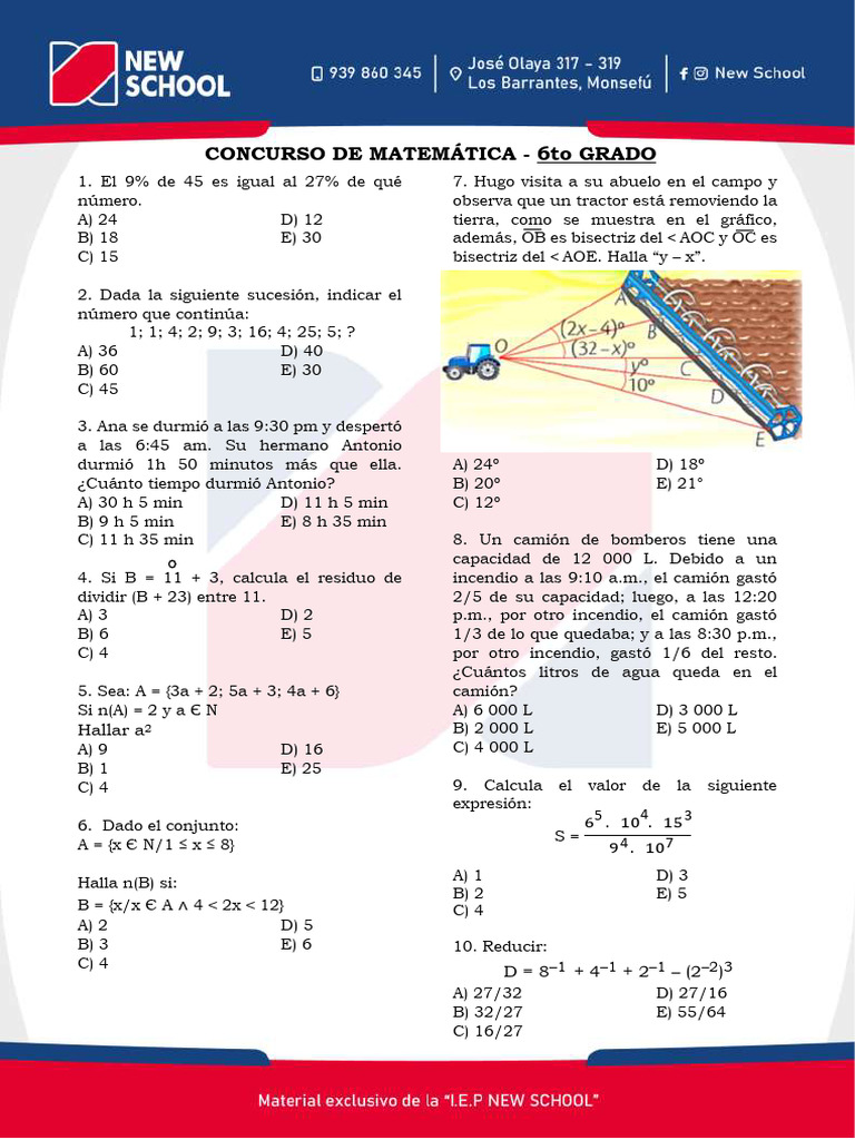 Examen Concurso Matematica Sexto Grado.docx | PDF | Cantidad | Volumen