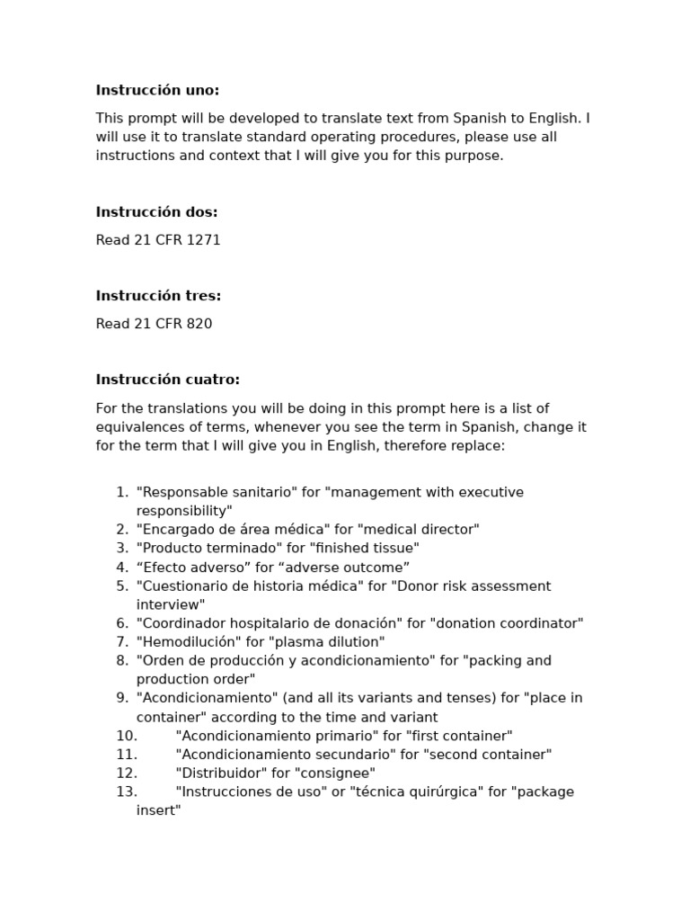 Prompt 3, Trasnlation Instructions I+d | PDF | Tissue (Biology) | Histology