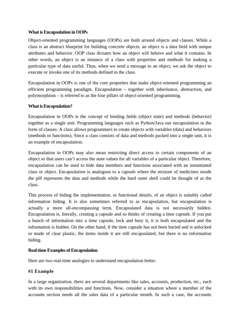 Encapsulation and Abstraction in OOPs | PDF | Object Oriented Programming | Class (Computer ...