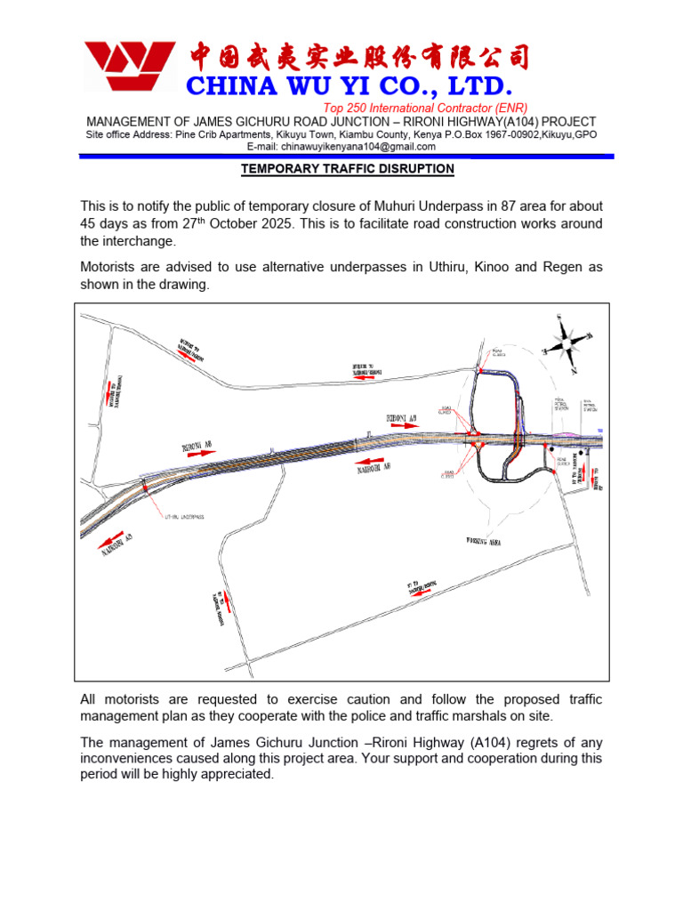 Muhuri Underpass Diversion Notice | PDF