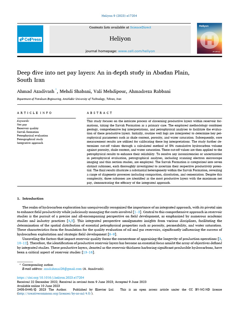 A Novel Integrative Approach To Evaluate Net Pay L | PDF | Geological ...