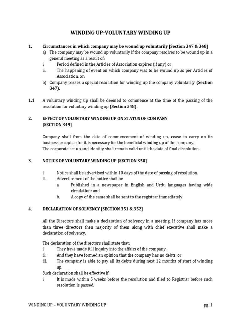Voluntary Winding up New | PDF | Liquidation | Corporations