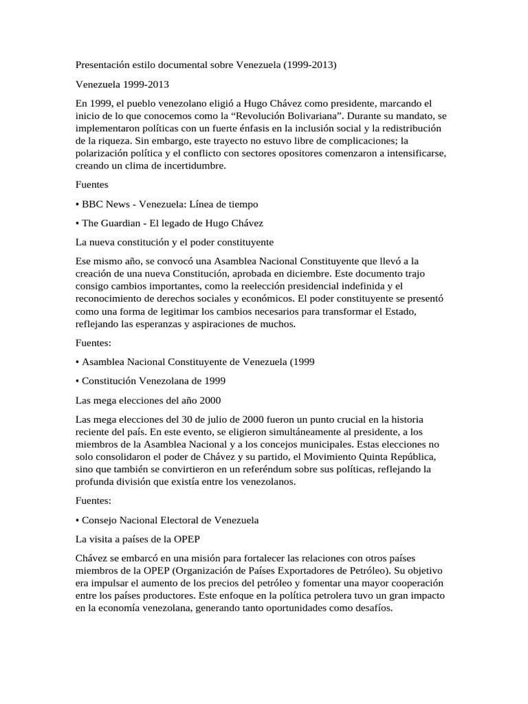 Presentación Tipo Documental Exposición Sobre Venezuela | PDF | Venezuela | Hugo Chavez