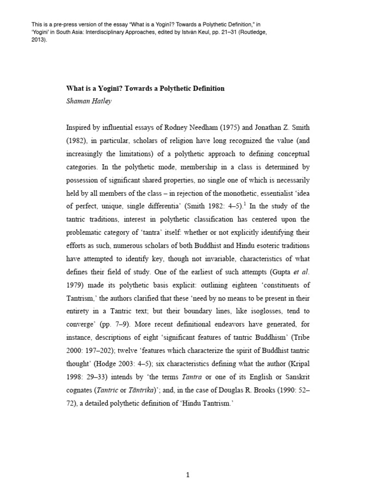 Defining the Yoginī: A Polythetic Approach | PDF | Tantra | Vajrayana
