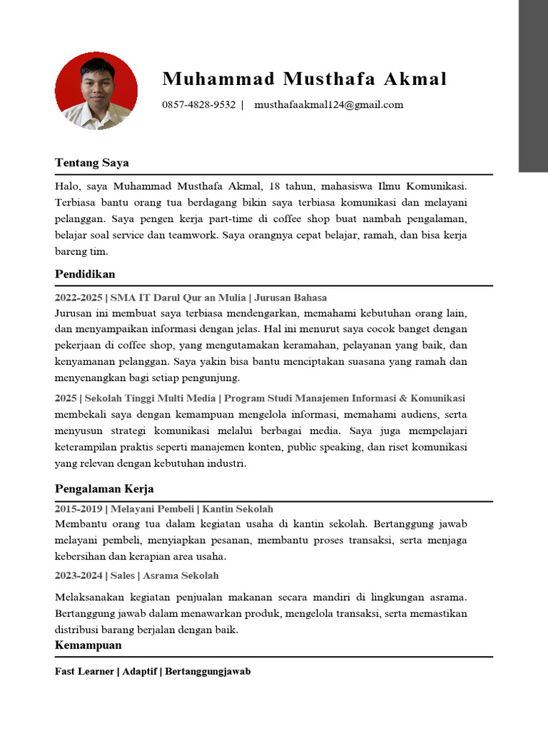 Muhammad Musthafa Akmal: Tentang Saya | PDF