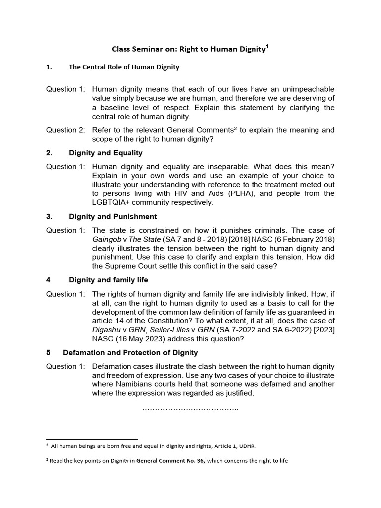 Class Seminar On The Right To Human Dignity | PDF