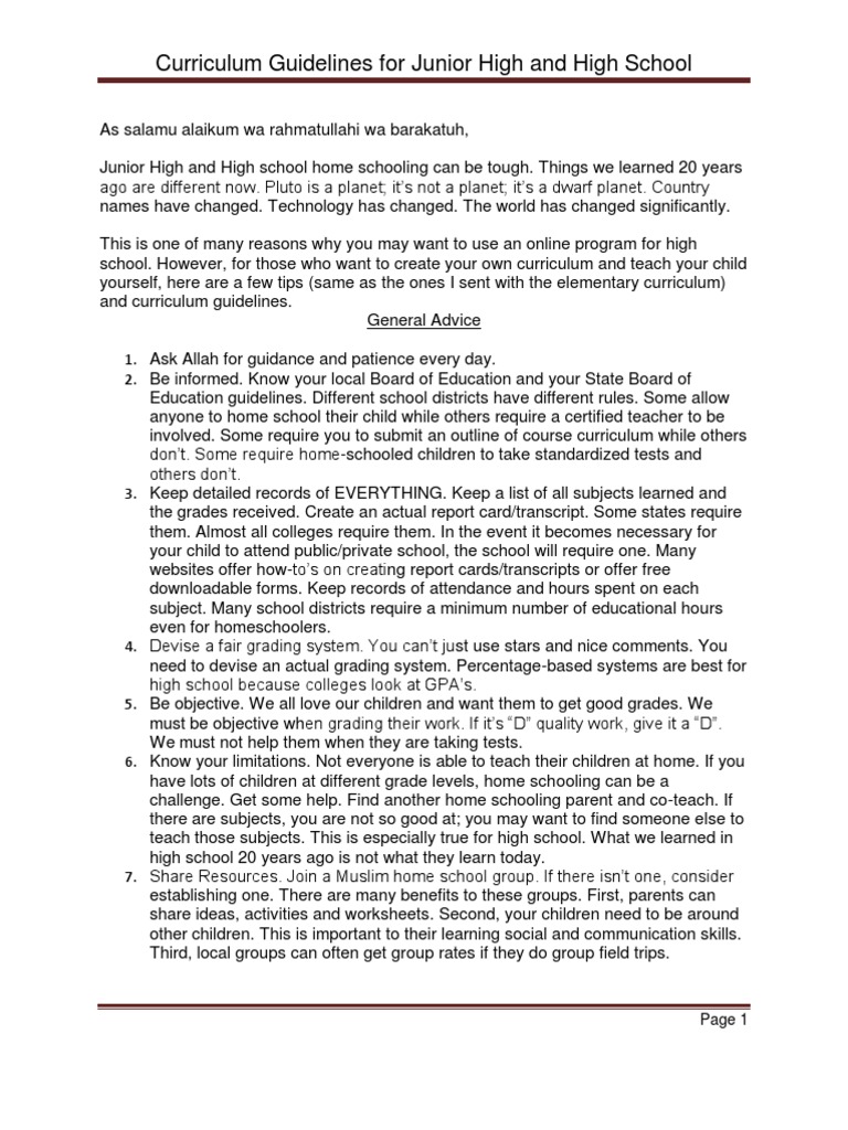 Curriculum Guidelines For Junior High and High School | PDF