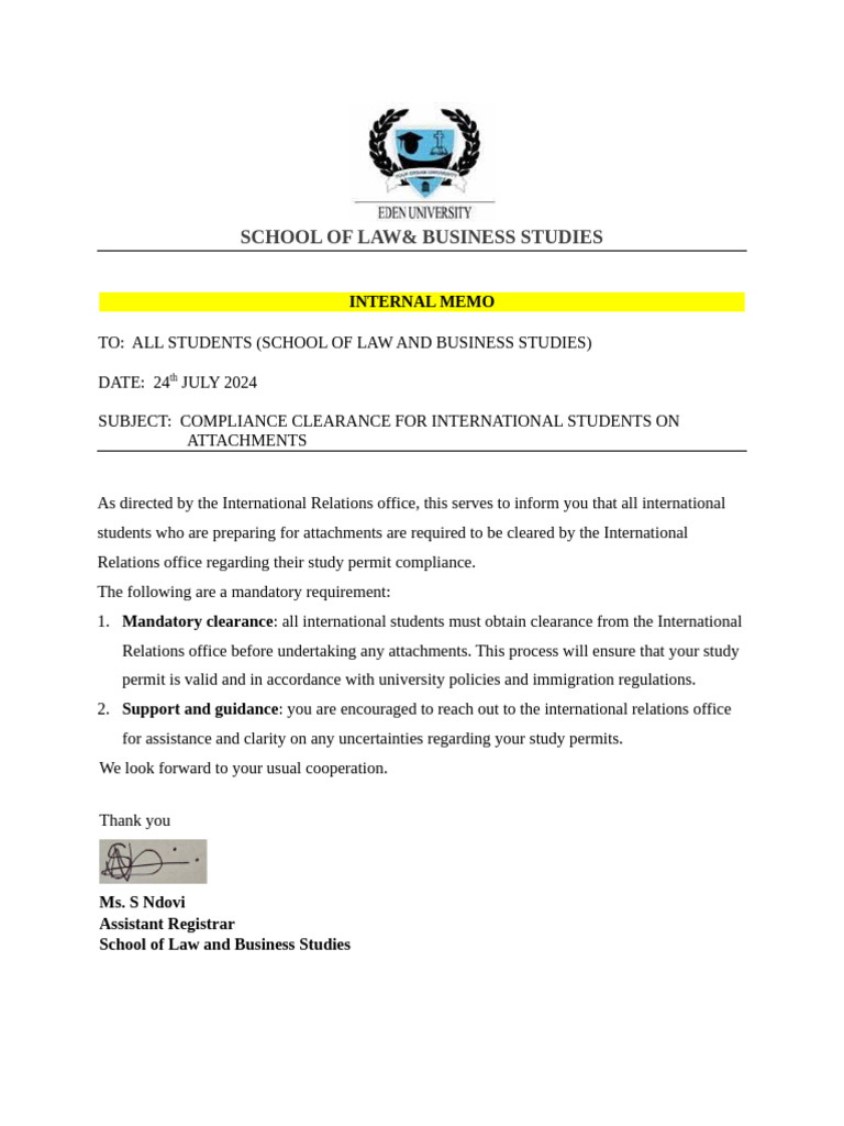International Student Memo | PDF