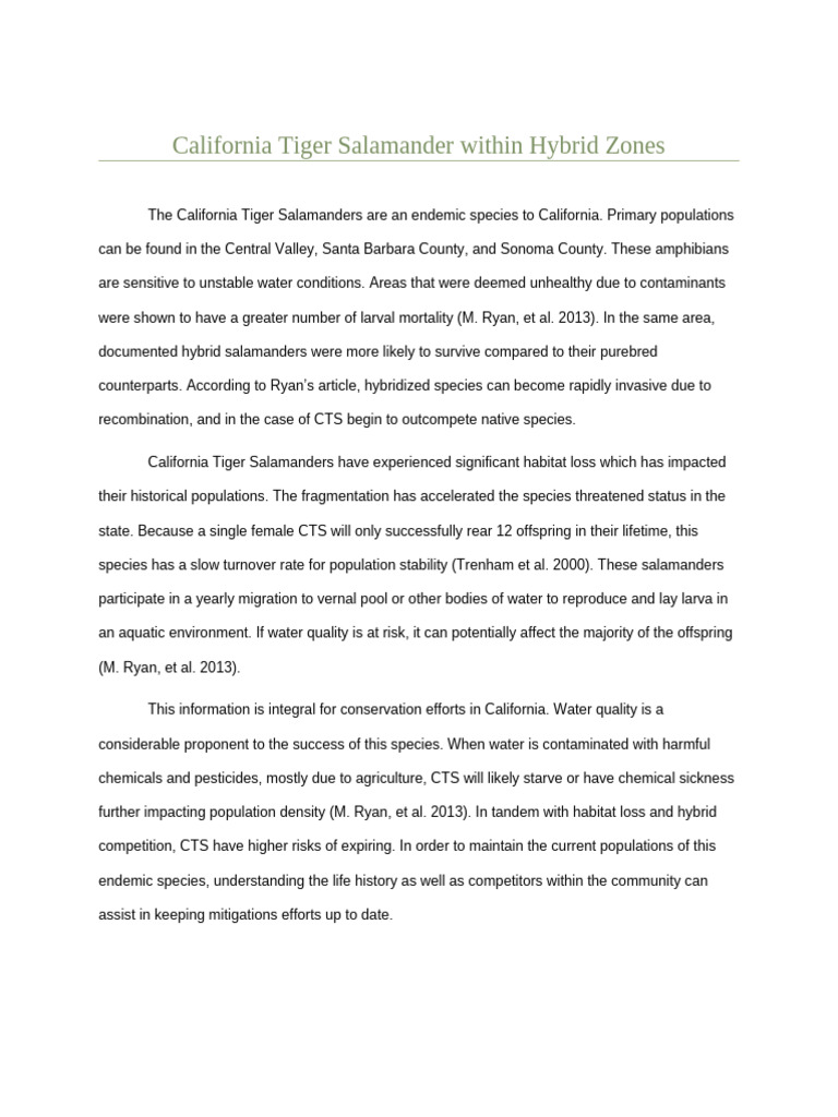 California Tiger Salamander Within Hybrid Zones | PDF | Natural ...