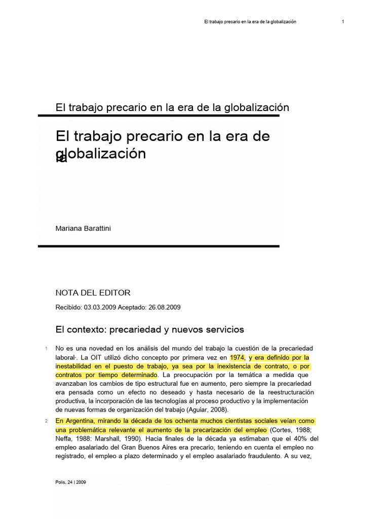 Trabajo precario y organización laboral | PDF | Empleo | Outsourcing