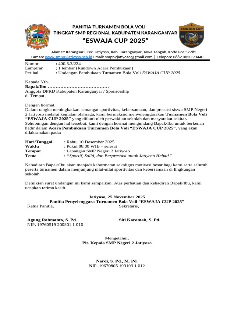 Undangan Pembukaan Turnamen Bola Voli 2025 | PDF