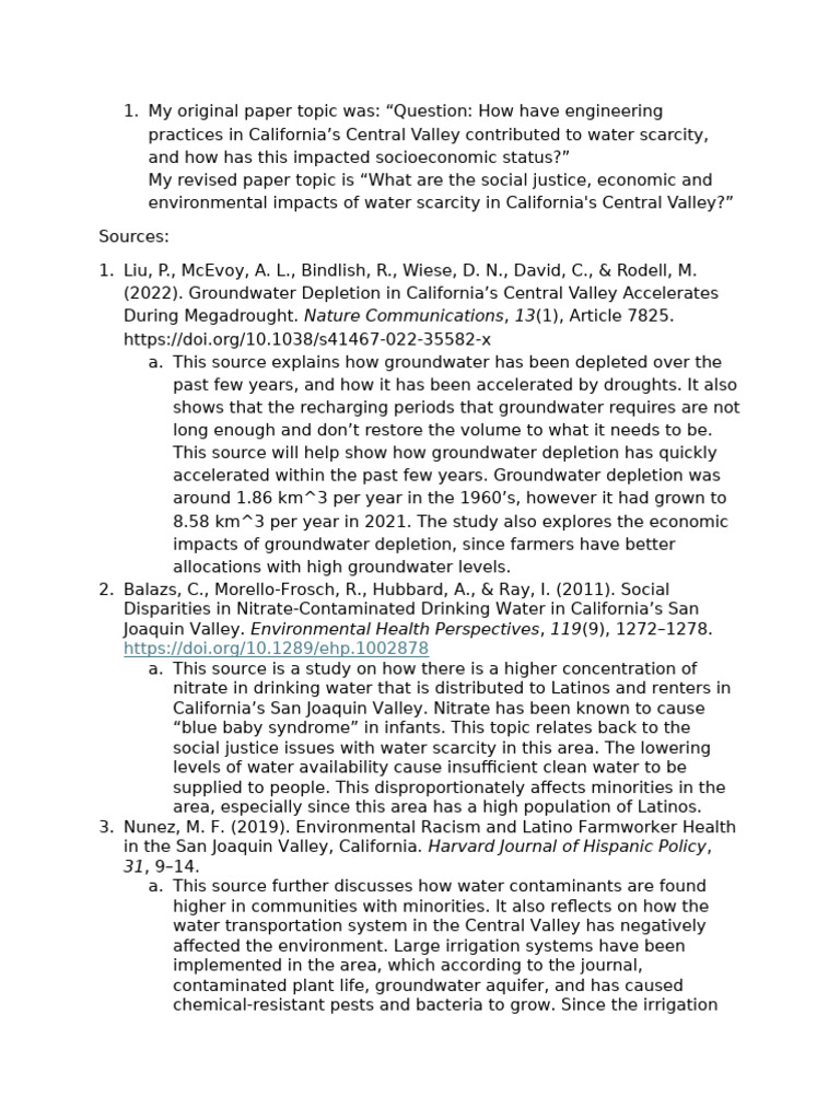 ENSP 101 HW2 | PDF | Water Scarcity | Water