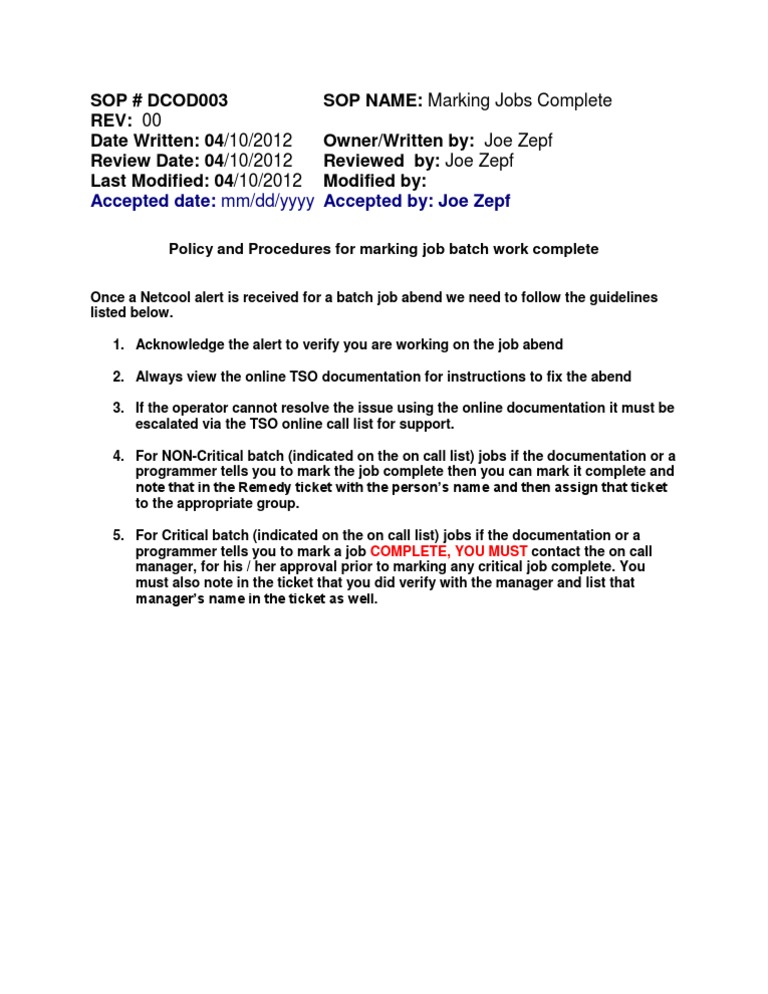 Batch Job Completion Guidelines | PDF