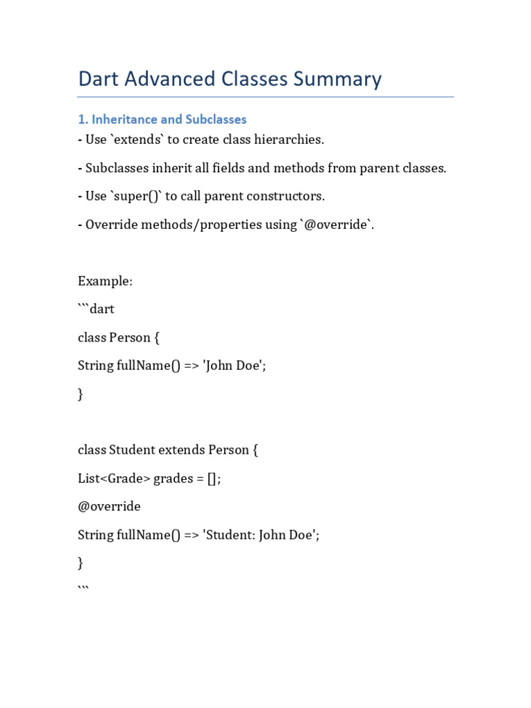 Dart Advanced Classes | PDF | Class (Computer Programming) | Inheritance (Object Oriented ...