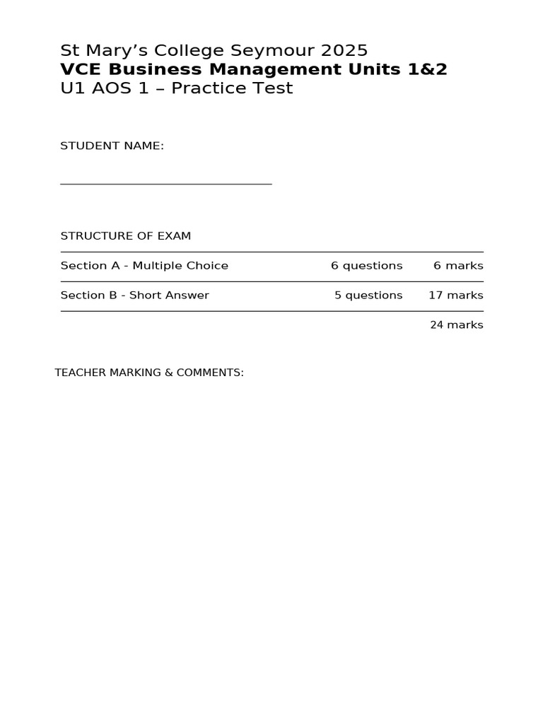 VCE Business Management Practice Test | PDF | Business