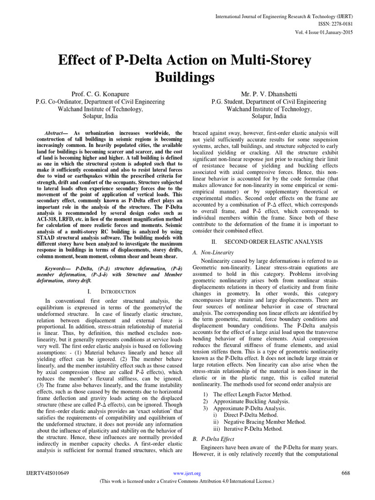 P-Delta Analysis in Multi-Storey Buildings | PDF | Bending | Elasticity ...