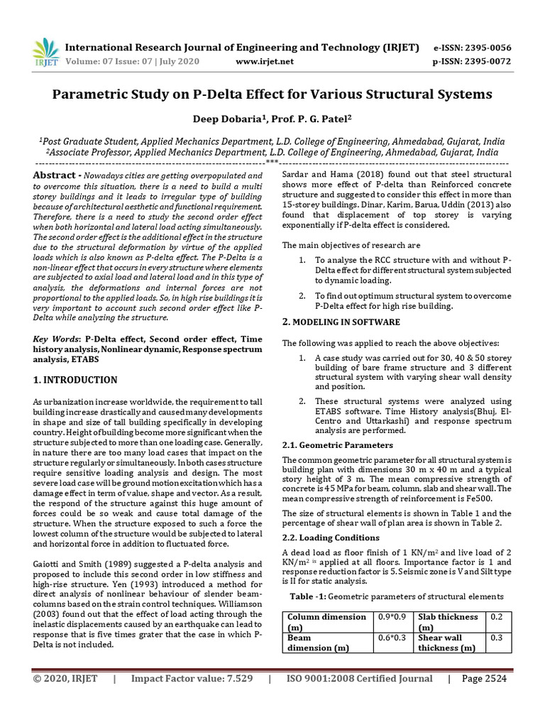 IRJET Parametric Study on P Delta Effect | PDF | Beam (Structure ...