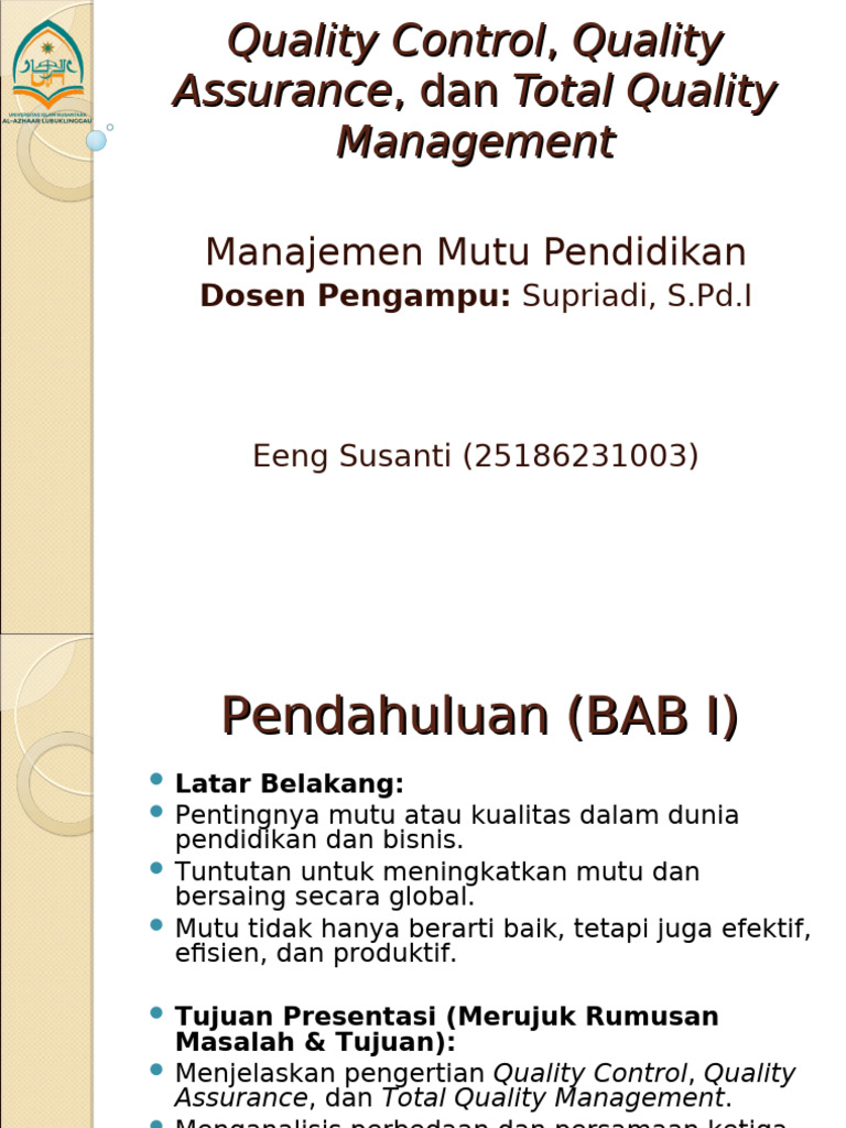 EENG SUSANTI (25186231003)_Quality Conrtrol, Quality Assurance Dan Total Quality Management | PDF