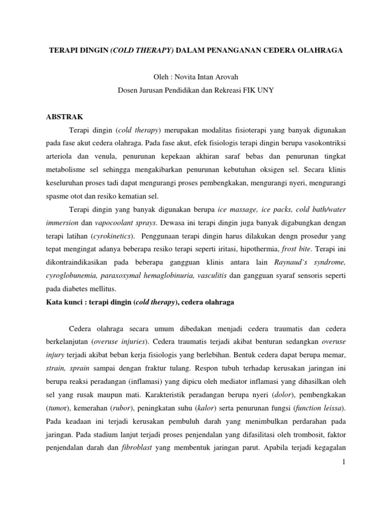 Terapi Dingin Cold Therapy Dalam Penanganan Cedera Olahraga Pdf