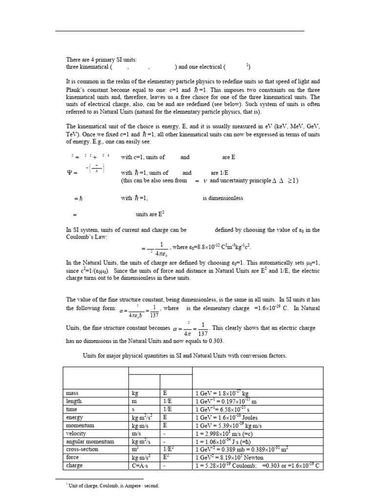 Note 01 NaturalUnits SMsummary | PDF | Elementary Particle | Standard Model