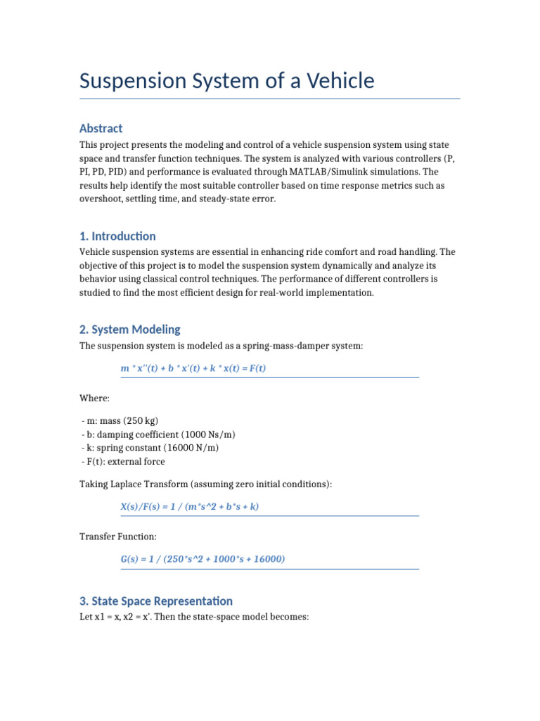 Vehicle Suspension Control Project | PDF | Control Theory | Applied ...