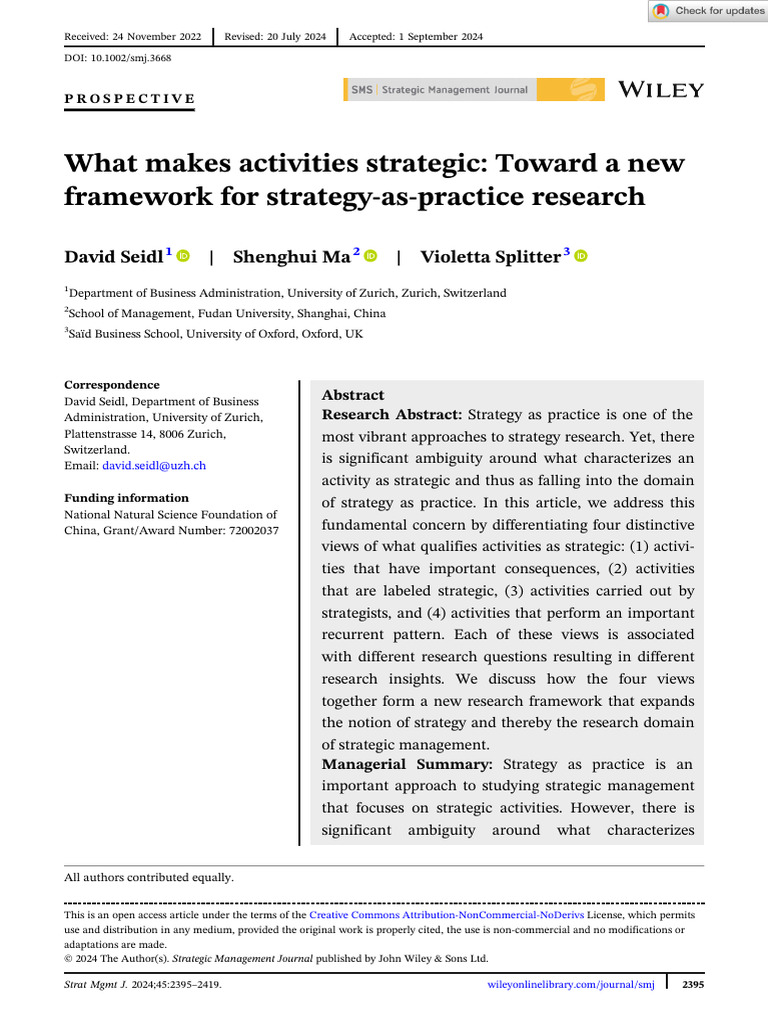 Strategic Management Journal - 2024 - Seidl - What Makes Activities ...