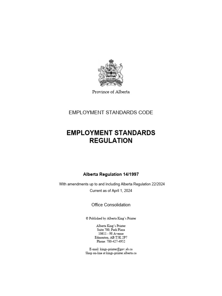 Alberta Employment Standards Regulation | PDF | Overtime | Employment
