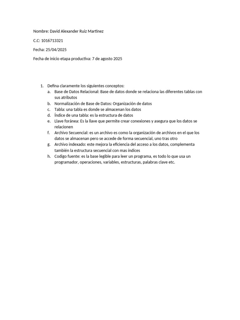 Prueba SQL David Alexander Ruiz Martinez | PDF | Bases de datos | SQL