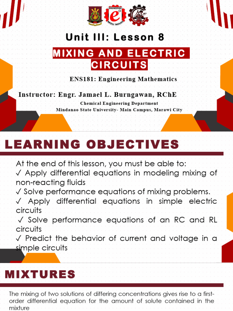 Unit III - Lesson 8 - Mixing and Electrical Circuit Problems | PDF