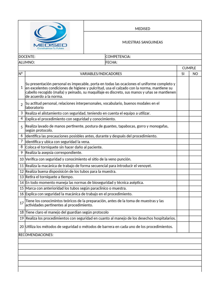 Listas de Chequeo Medised | PDF | Lavado de manos | Laboratorios