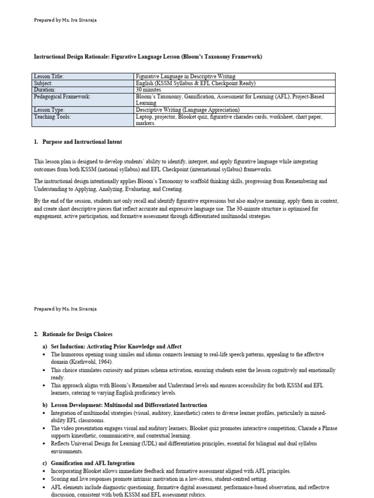 Instructional Design Rationale (Blooms Taxonomy) Research Based | PDF ...