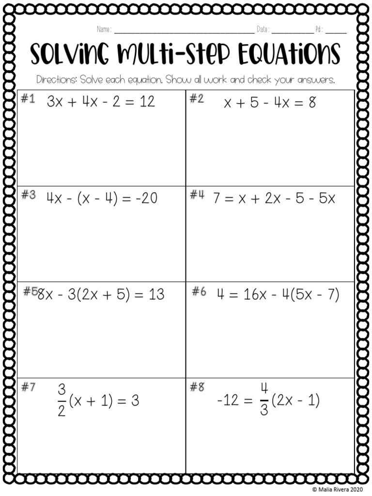 Solving Multi Step Equations Variables On One Side Wo | PDF