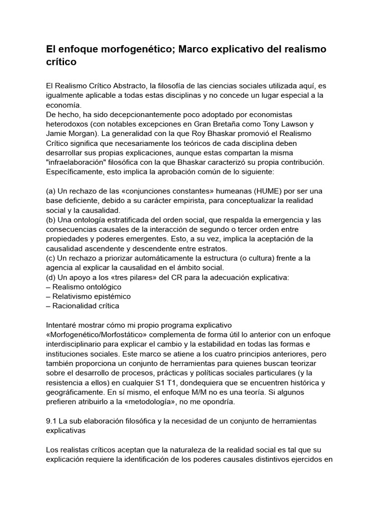 Enfoque Morfogenético en Realismo Crítico | PDF | Realismo filosófico ...