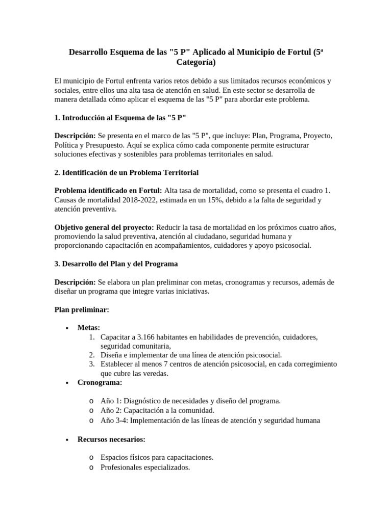 5 P para Mejorar Salud en Fortul | PDF | Presupuesto | Seguridad humana