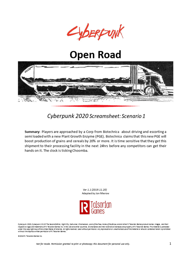 Cyberpunk 2020 - Net - Adventure - Open Road-Screamsheet 1 v1.1 Adapted ...