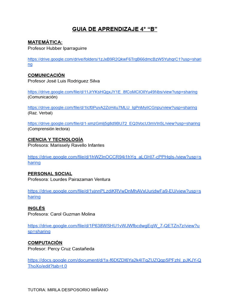 GUIA DE APRENDIZAJE 4° “B” (1) | PDF