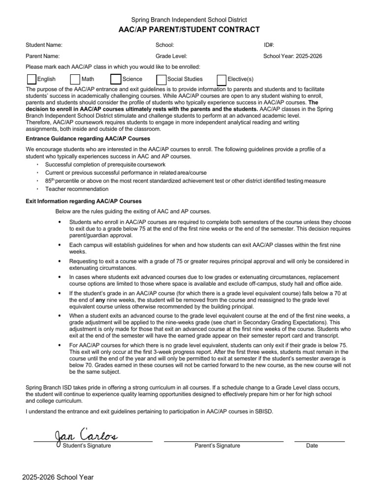 AP Contract 25-26 (Editable) (Signed) | PDF | Advanced Placement | Educational Stages