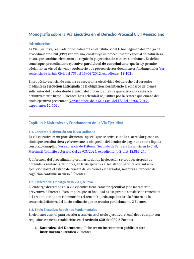 Monografía sobre la Vía Ejecutiva en Venezuela | PDF | Sentencia (ley ...