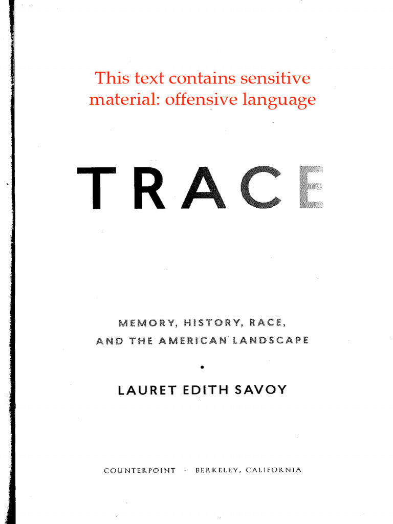 Savoy Trace Memory, History Race and American Landscape Excerpts | PDF
