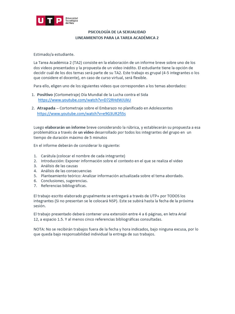 TA2 Lineamientos y Rúbrica 2025-I (2) | PDF | Sicología