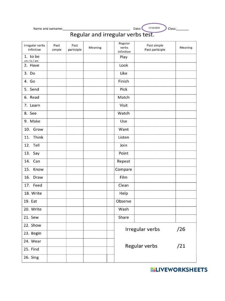 Worksheet Regular and Irregular Vebs | PDF