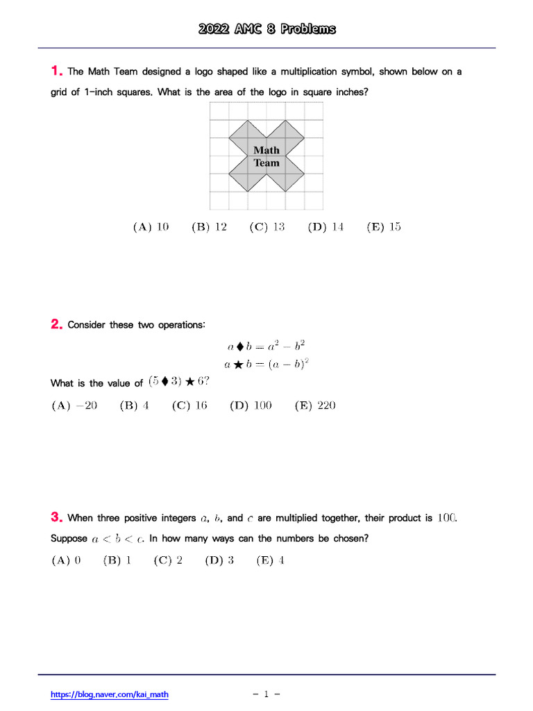 2022 AMC 8 Problems | PDF | Numbers | Median