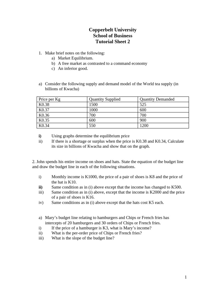 Tutorial Sheet 2 | PDF | Demand | Supply And Demand