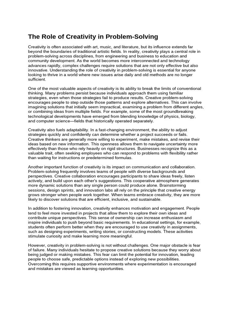 Creativity's Role in Problem-Solving | PDF | Creativity | Psychological ...