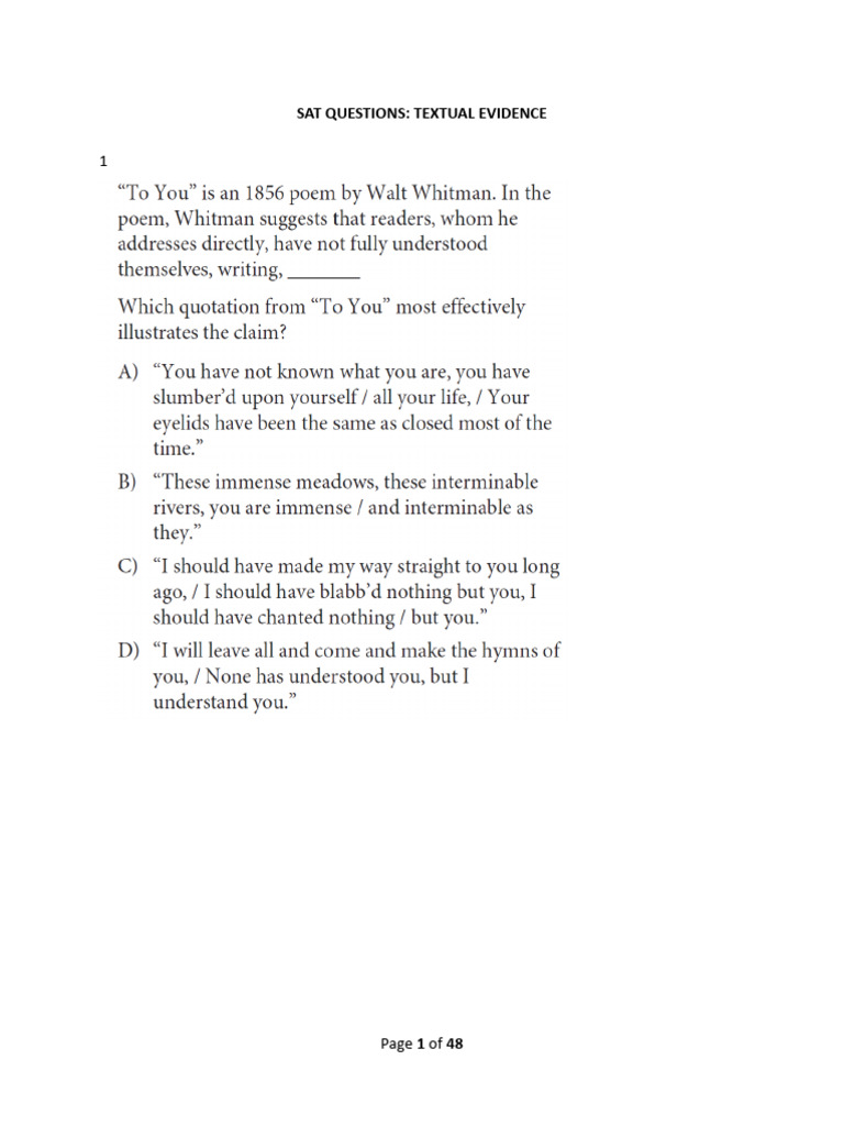 SAT Textual Evidence Questions | PDF