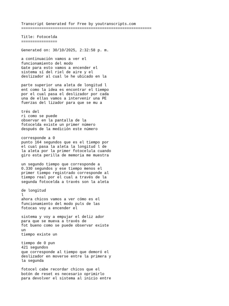 Transcripcion Fotocelda | PDF