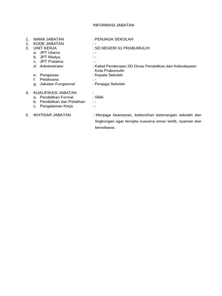 Anjab 2023 Penjaga Sekolah | PDF