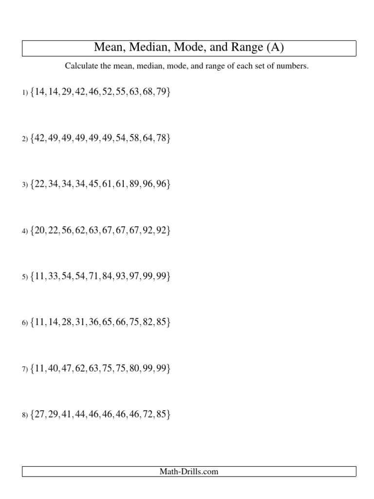 Statistics Worksheet -- Mean, Median, Mode and Range | PDF